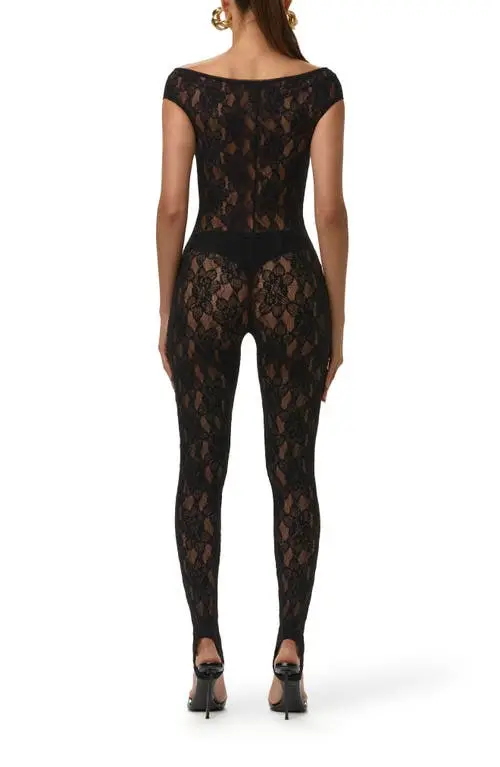 Naked Wardrobe Off The Shoulder Lace Stirrup Jumpsuit