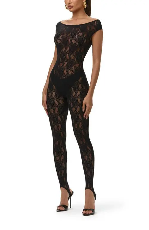 Naked Wardrobe Off The Shoulder Lace Stirrup Jumpsuit