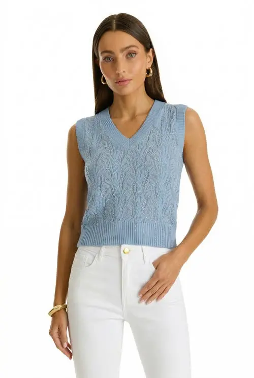 THE NOLI SHOP Mikaela Crystal Knit Top - Sky Blue