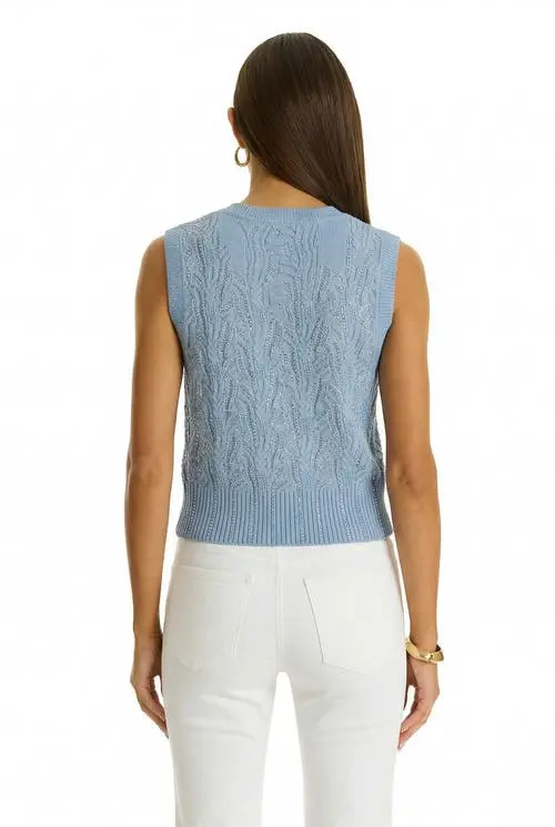THE NOLI SHOP Mikaela Crystal Knit V-neck Sweater Tank - Sky Blue