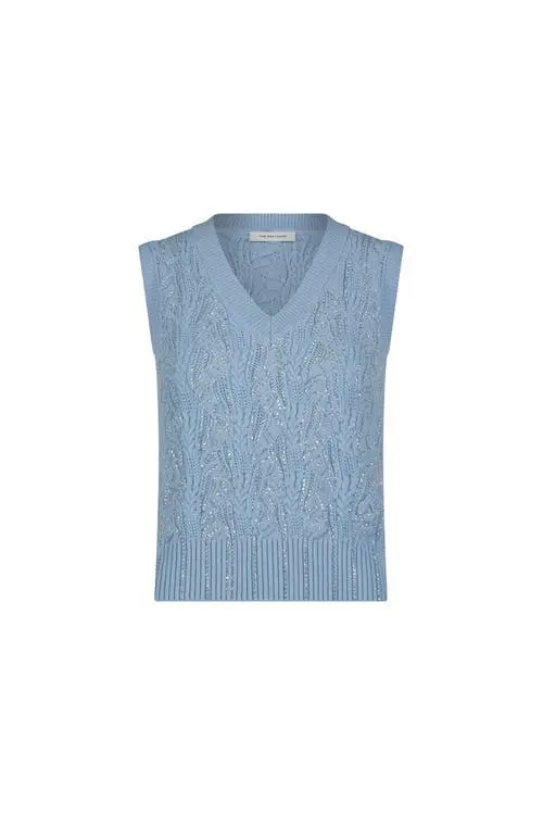 THE NOLI SHOP Mikaela Crystal Knit V-neck Sweater Tank - Sky Blue