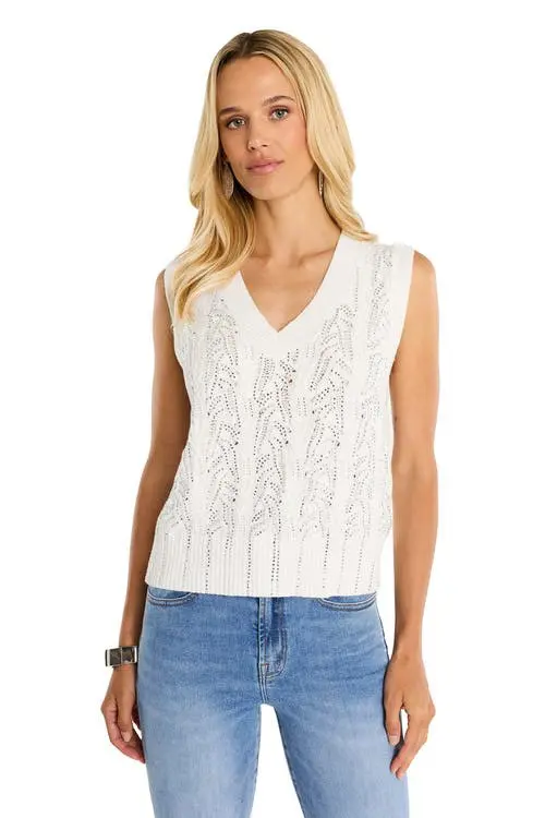 THE NOLI SHOP Mikaela Crystal Knit Top - White
