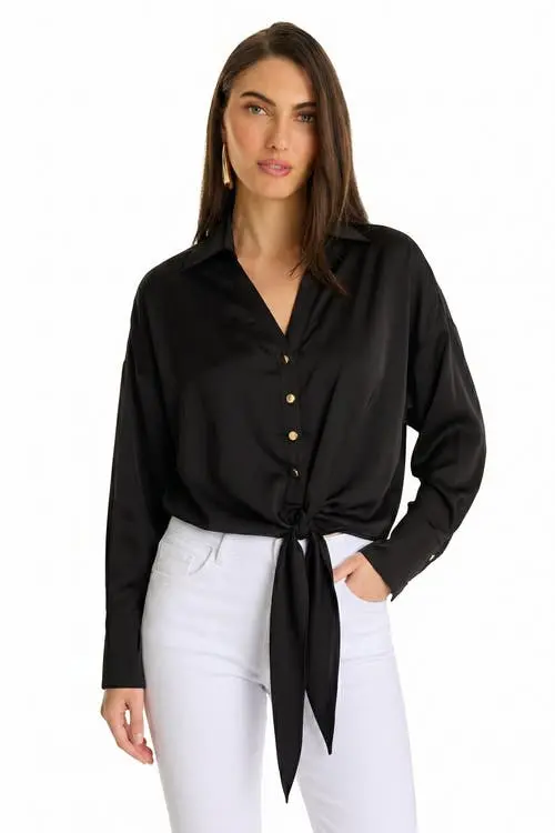THE NOLI SHOP Cecilia Silk Tie-front Blouse - Black