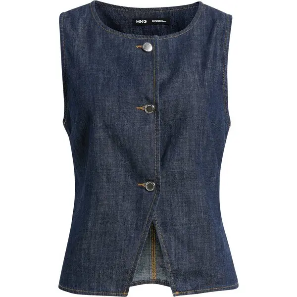 Mango Lia Denim Cutaway Vest - Open Blue