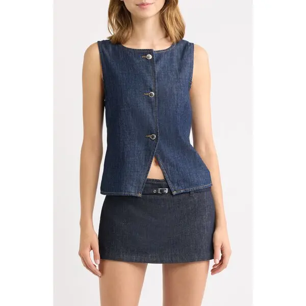 Mango Denim Cutaway Vest With High-shine Buttons