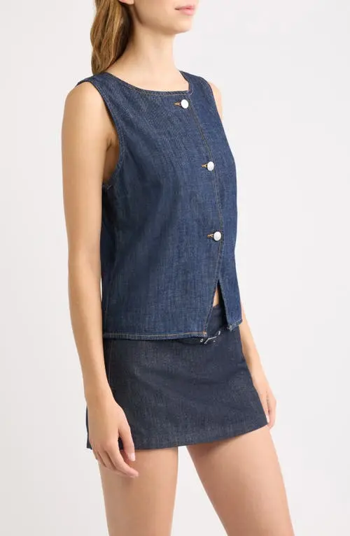 Mango Denim Cutaway Vest With High-shine Buttons