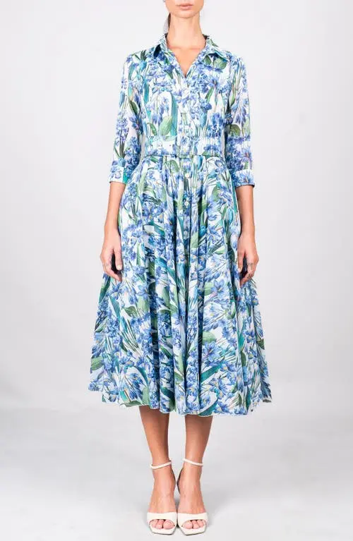 Samantha Sung Crocus Hyacinth A-line Midi Shirtdress - White Blue