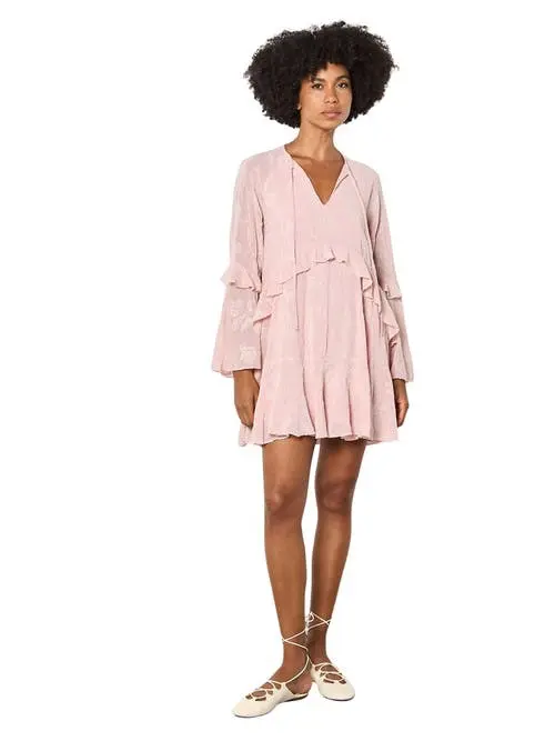 APRICOT Paisley Embroidered Boho Dress - Pink