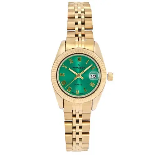 PEUGEOT Fluted Bezel Link Bracelet Watch 25mm - Green
