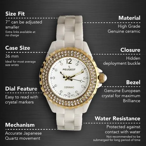 PEUGEOT Ceramic Crystal Bezel Watch - Gold