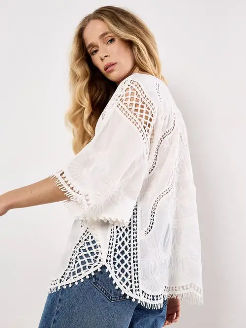 APRICOT Cotton Round Neck Crochet Top
