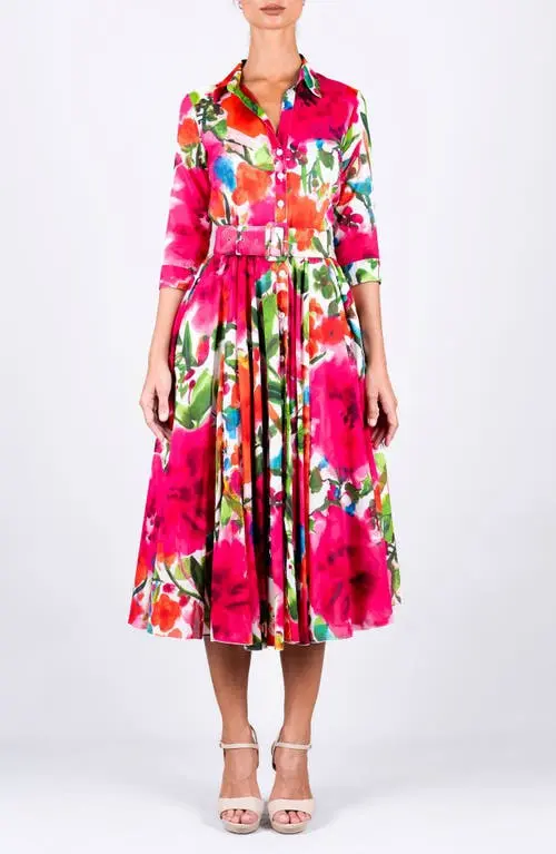 Samantha Sung Watercolor Bloom A-line Midi Shirtdress