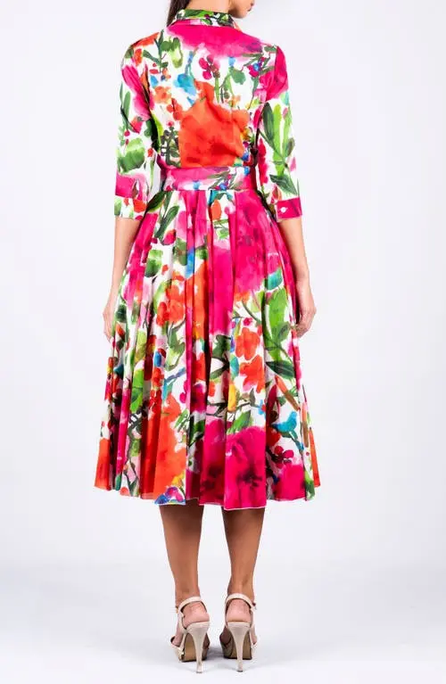 Samantha Sung Watercolor Bloom A-line Midi Shirtdress