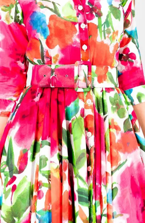 Samantha Sung Watercolor Bloom A-line Midi Shirtdress