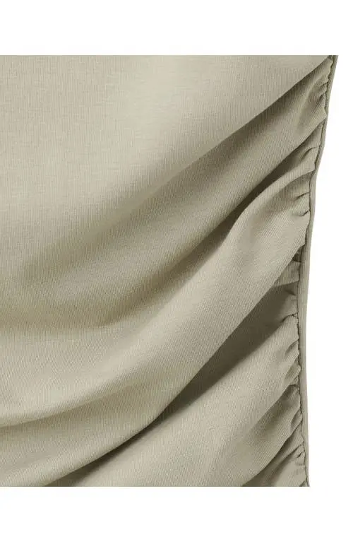 Mango Sleeveless Ruched Bateau Neck Top - Khaki