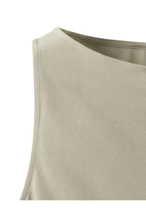 Mango Sleeveless Ruched Bateau Neck Top - Khaki