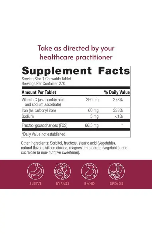 BARIATRIC ADVANTAGE Chewable Iron 60 Mg Supplement With Vitamin C 270 Count