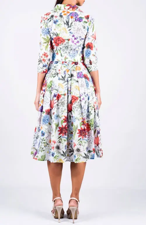 Samantha Sung Multicolor Botanic Pleated Midi Shirtdress