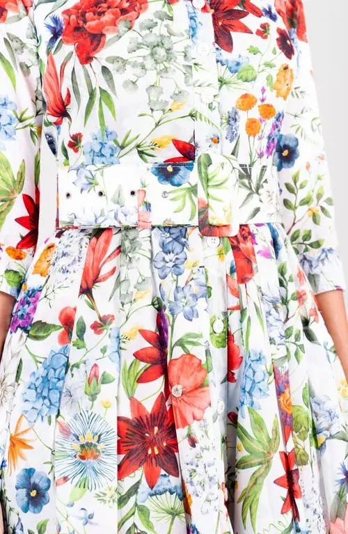 Samantha Sung Multicolor Botanic Pleated Midi Shirtdress