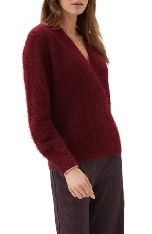 Karen Kane Eyelash Wrap Sweater - Wine