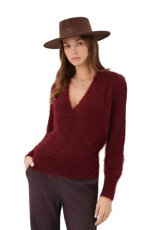 Karen Kane Eyelash Wrap Sweater - Wine