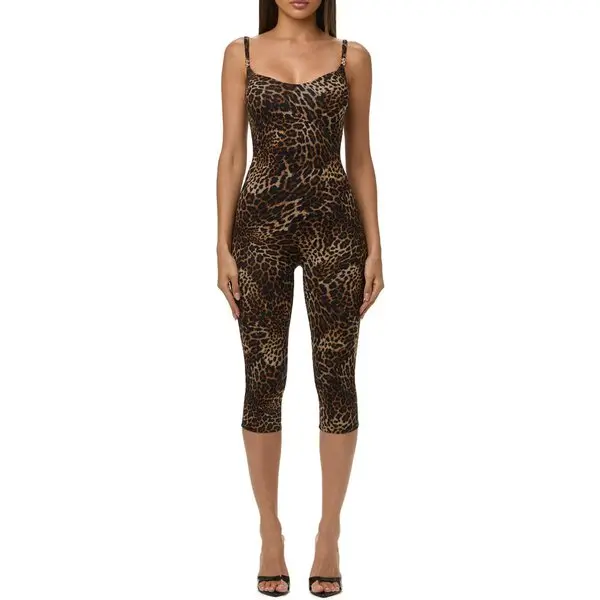 Naked Wardrobe Leopard Print Capri Jumpsuit - Spotted Leopard