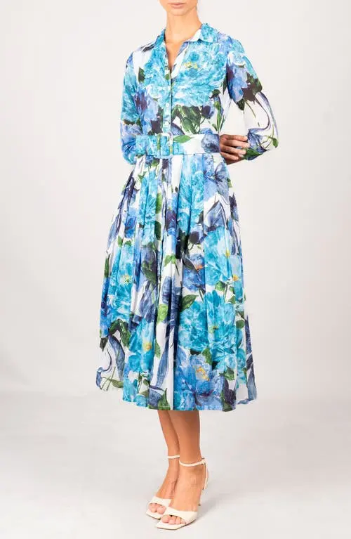 Samantha Sung Darby Rose Pleated Midi Shirtdress