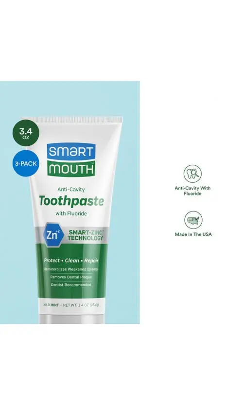SMARTMOUTH Anti-cavity Fluoride Toothpaste With Zinc Enamel Strengthening 3-pack