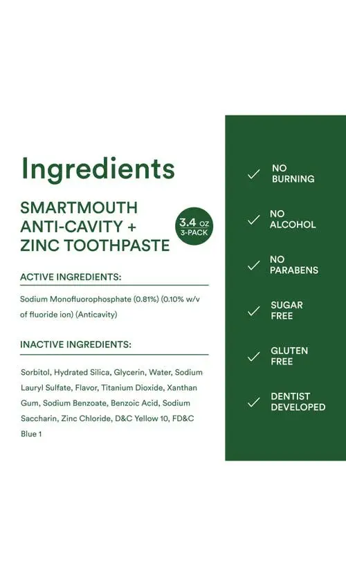 SMARTMOUTH Anti-cavity Fluoride Toothpaste With Zinc Enamel Strengthening 3-pack