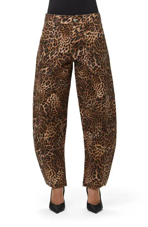 Naked Wardrobe Leopard Print Stretch Canvas Barrel Pants