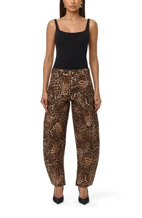 Naked Wardrobe Leopard Print Stretch Canvas Barrel Pants