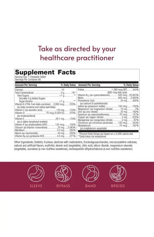 BARIATRIC ADVANTAGE Chewable Ultra Solo Multivitamin Without Iron Citrus 90 Tablets