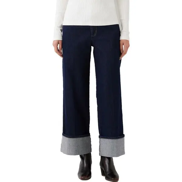 Karen Kane Cropped Wide Leg Jeans With Cuffed Hem
