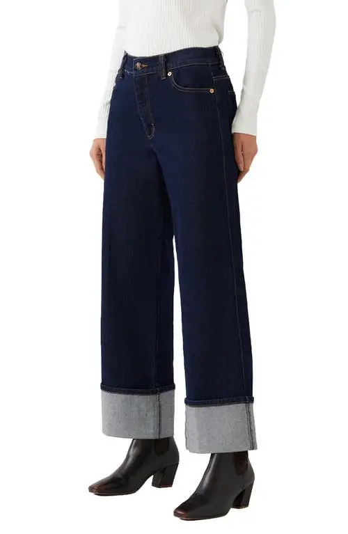 Karen Kane Cropped Wide Leg Jeans With Cuffed Hem