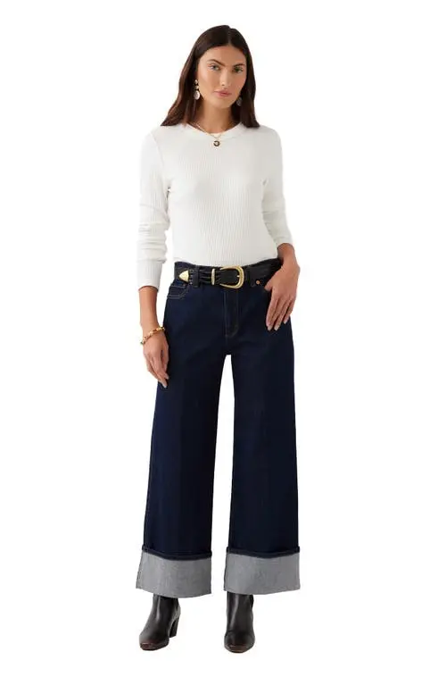 Karen Kane Cropped Wide Leg Jeans With Cuffed Hem