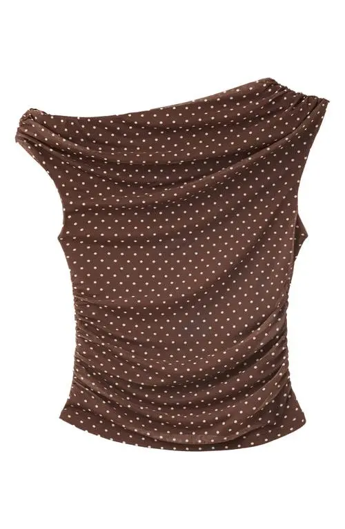 Mango Asymmetrical Polka Dot Off The Shoulder Mesh Top