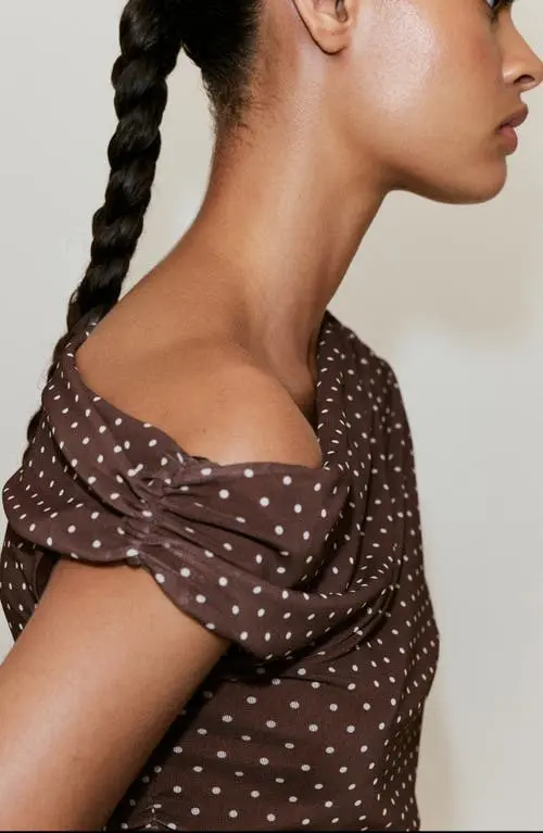 Mango Asymmetrical Polka Dot Off The Shoulder Mesh Top