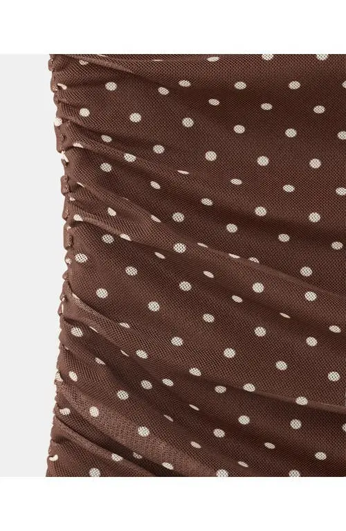 Mango Asymmetrical Polka Dot Off The Shoulder Mesh Top