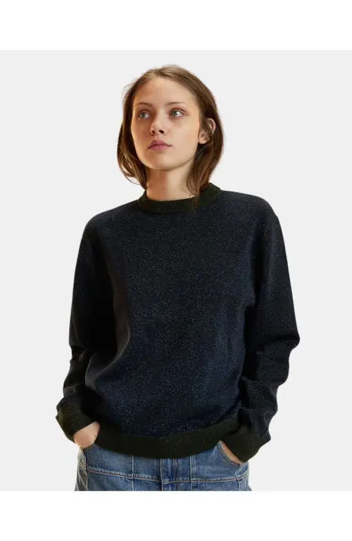 Cynthia Rowley Metallic Knit Crewneck Sweater - Navy