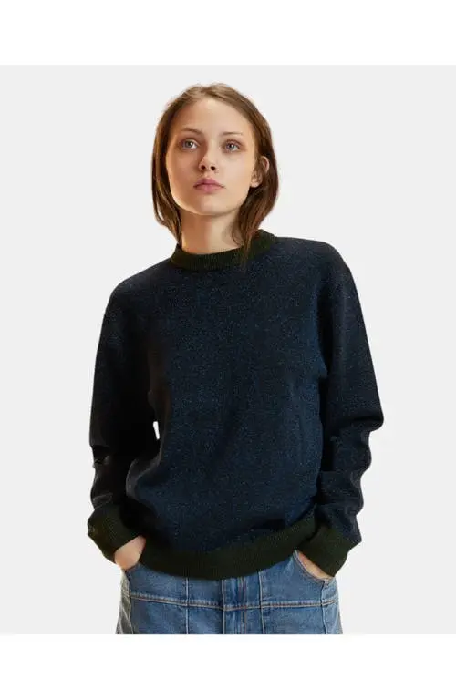 Cynthia Rowley Metallic Knit Crewneck Sweater - Navy