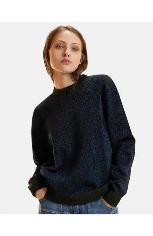 Cynthia Rowley Metallic Knit Crewneck Sweater - Navy