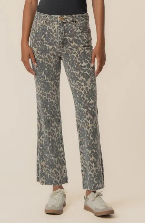 Kut From The Kloth Kelsey Print Raw Hem High Waist Ankle Flare Jeans