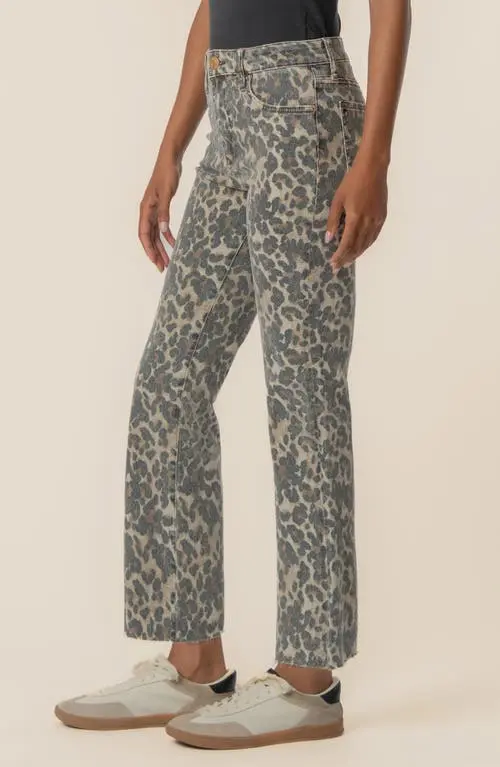 Kut From The Kloth Kelsey Print Raw Hem High Waist Ankle Flare Jeans