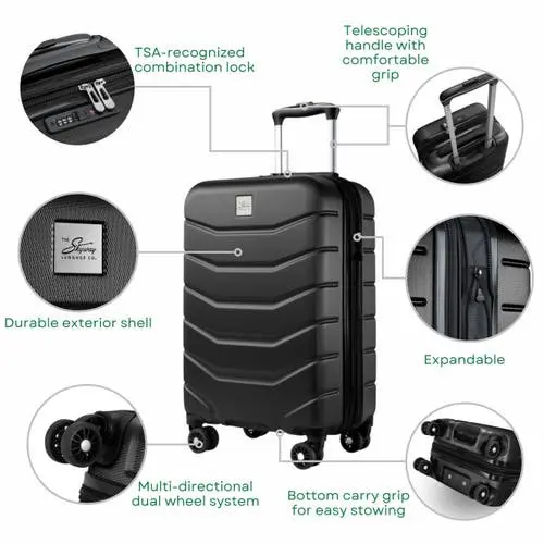 SKYWAY Silverton Hardside Expandable 20" Carry On Spinner Luggage - Black