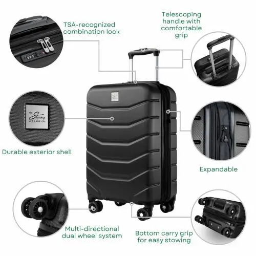 SKYWAY Silverton Hardside Expandable Carry-on Spinner Luggage - Black