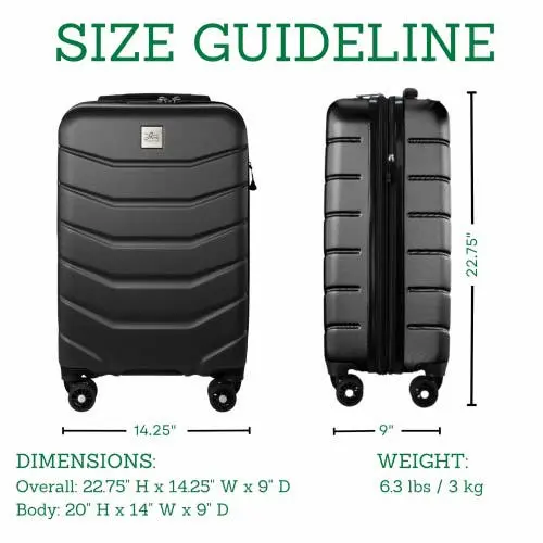 SKYWAY Silverton Hardside Expandable Carry-on Spinner Luggage - Black