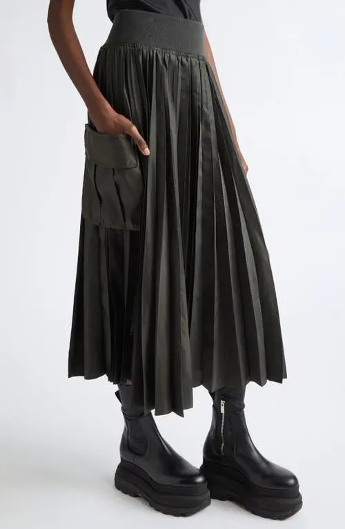 Sacai Pleated Cargo Midi Skirt - Dark Khaki