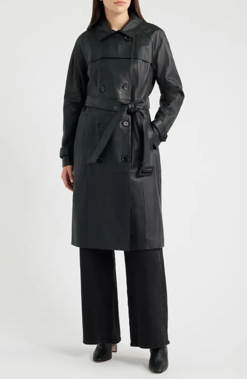 Donna Karan New York Double Breasted Leather Trench Coat