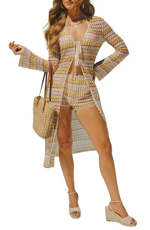 VICI Crochet Tie Front Longline Cardigan