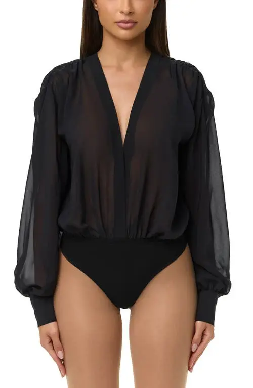 Naked Wardrobe Chiffon V-neck Blousy Bodysuit